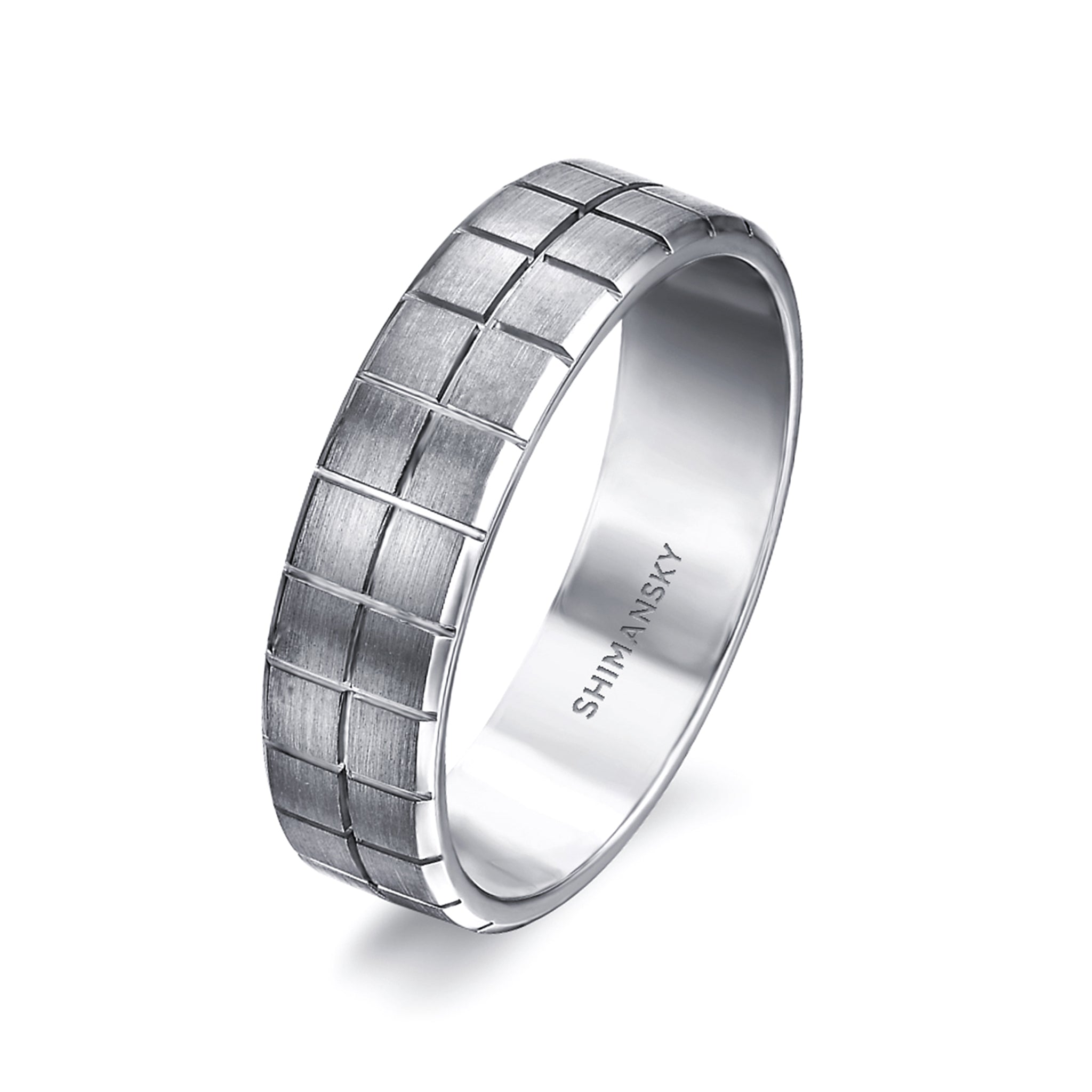 Max-Line Block Grooved Wedding Band - Brushed Palladium | Shimansky